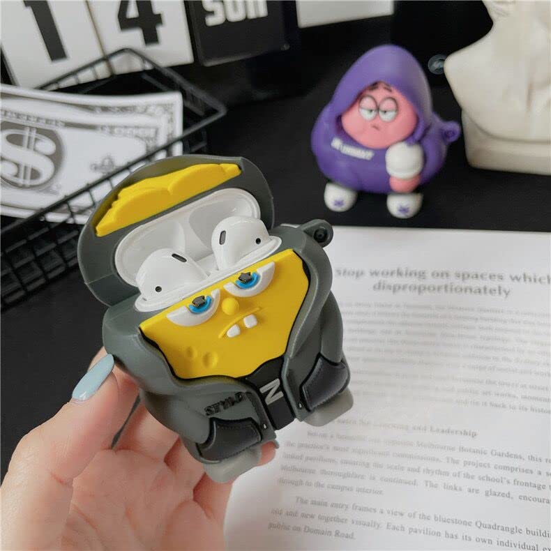 Soft Silicone Case Cover with Hook Keychain for Apple AirPods 3 AirPod 3rd 2021 Generation Yellow Black Hoodie 3D Cartoon Anime Cool High Fashion Fun Cute Lovely Fun Funny Boys Girls Kids