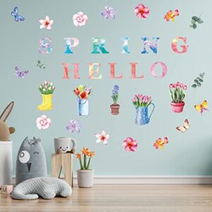 68 Pcs Hello Spring Cut Outs with 100 Pcs Glue Points Spring Floral Cut Outs Spring Bulletin Board Set Flower Plants Spring Cutouts Bulletin Board Decorations for Classroom School Game (Cute Style)