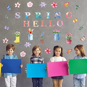 68 Pcs Hello Spring Cut Outs with 100 Pcs Glue Points Spring Floral Cut Outs Spring Bulletin Board Set Flower Plants Spring Cutouts Bulletin Board Decorations for Classroom School Game (Cute Style)