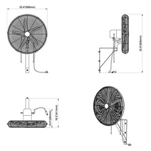 SKINNYBUNNY 20 Inch Wall Mounted Fan, High Velocity 3 Speed for Industrial, Commercial, Residential, and Greenhouse Use, Black