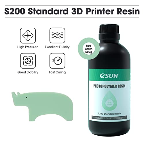 eSUN Standard Photopolymer Resin, 405nm LCD UV Curing Makaron 3D Printer Rapid Resin, Compatible for Monochrome and Color Screen 3D Printer, 500g Mint Green