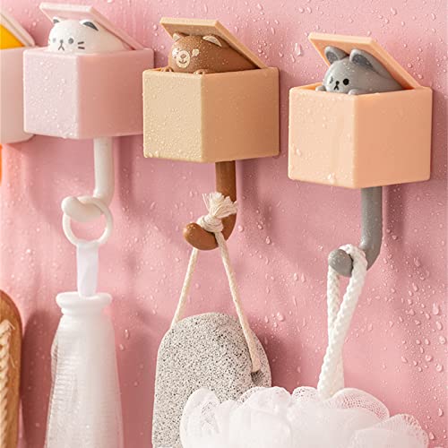 NURZIY Cat Chick Hamster Wall Hook,Self-Adhesive Wall Hanging Waterproof Hooks Up,Traceless Hook for Hat,Coat,Key,Leash,Towel (Blue)