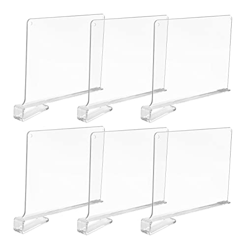 gbayle 6 PCS Acrylic Clear Closet Shelf Divider，Closet Organization for Wooden Shelving Suitable for Vertical Shelves Or Bedroom, Kitchen,Books,Towels and Hats, Purses Separators and Office…