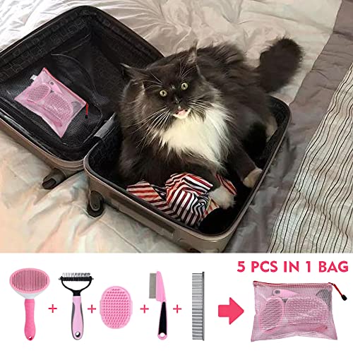 Dog Brush Shedding Kit Grooming - Dog Grooming Dog Brush for Shedding Short Haired Dogs, Deshedder Brush for Dogs, Dog Grooming Combs, Dematting Combs Set Pink