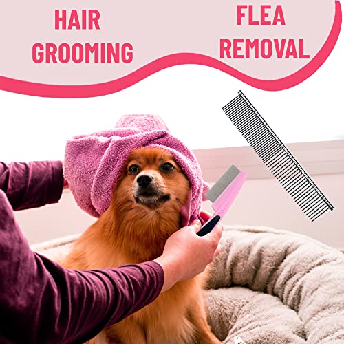 Dog Brush Shedding Kit Grooming - Dog Grooming Dog Brush for Shedding Short Haired Dogs, Deshedder Brush for Dogs, Dog Grooming Combs, Dematting Combs Set Pink