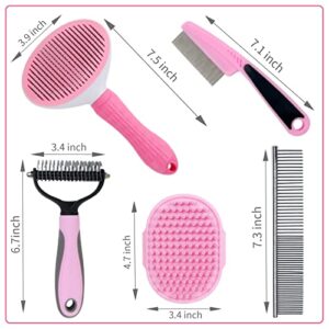 Dog Brush Shedding Kit Grooming - Dog Grooming Dog Brush for Shedding Short Haired Dogs, Deshedder Brush for Dogs, Dog Grooming Combs, Dematting Combs Set Pink