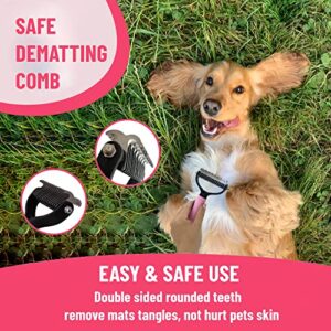 Dog Brush Shedding Kit Grooming - Dog Grooming Dog Brush for Shedding Short Haired Dogs, Deshedder Brush for Dogs, Dog Grooming Combs, Dematting Combs Set Pink