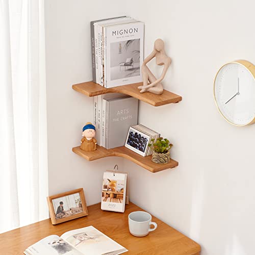 TREOAKWIS Corner Shelf Solid Oak Wood Floating Corner Shelf Wall Mount Floating Shelf Display Shelf for Small Plant, Speaker, Photo Frame,Storage for Bedroom Kitchen,Living Room,Office