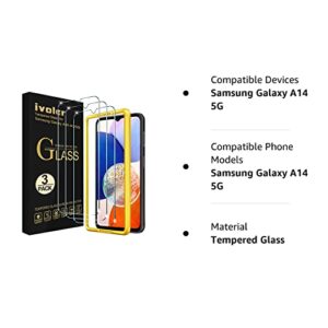 ivoler 3 Pack Screen Protector Tempered Glass for Samsung Galaxy A14 5G / 4G with [Easy Installation Frame] 9H Hardness Anti Scratch, Bubble Free, 6.6 inch