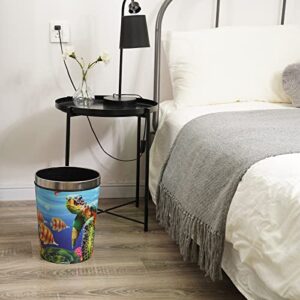 Sea Turtle Trash Can, 12 Liter/2.6 Gallon PU Leather Trash Cans, Garbage Can with Press Ring, Decoration Waste Paper Basket, Container Trash Bin for Ocean Room, Children's Bedroom, Home, Office