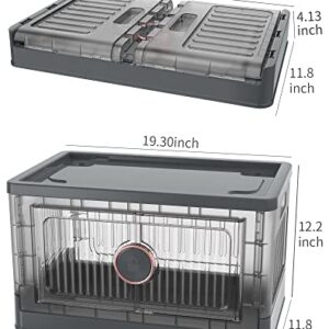 richang Closet Organizers and Storage Shelves, Trunk Organizer, Dorm Room Essentials,Folding Box, Stackable Toy Bins with Door and Wheels, Rotate-to-lock, 3-Pack,35L,Grey