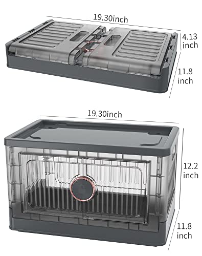 richang Closet Organizers and Storage Shelves, Trunk Organizer, Dorm Room Essentials,Folding Box, Stackable Toy Bins with Door and Wheels, Rotate-to-lock, 3-Pack,35L,Grey