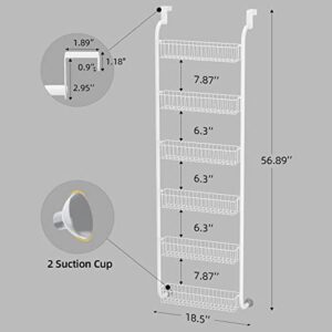 Egepon Over the Door Pantry Organizer Rack, 6-Tier Baskets Pantry Door Organization and Storage, Heavy-Duty Metal Door Shelf Hanging Door Spice Rack for Kitchen Pantry Bathroom,White