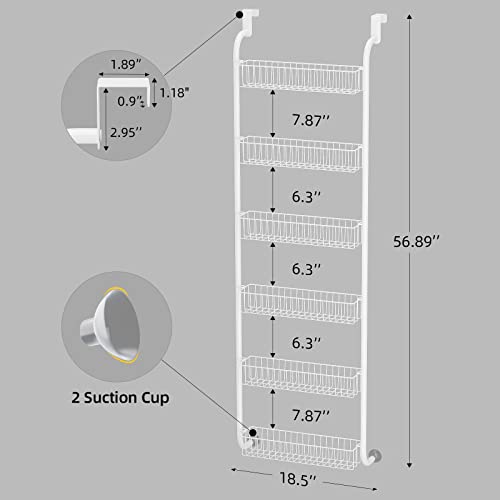 Egepon Over the Door Pantry Organizer Rack, 6-Tier Baskets Pantry Door Organization and Storage, Heavy-Duty Metal Door Shelf Hanging Door Spice Rack for Kitchen Pantry Bathroom,White