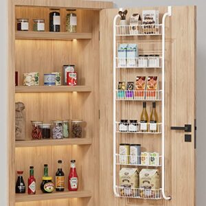 egepon over the door pantry organizer rack, 6-tier baskets pantry door organization and storage, heavy-duty metal door shelf hanging door spice rack for kitchen pantry bathroom,white