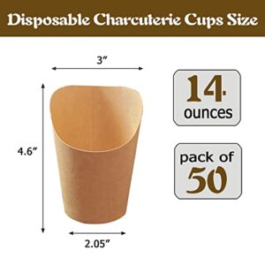 HXYCNNA [50 Cups + 200 Picks] Charcuterie Cups with Cocktail Picks, Disposable French Fries Cups, 14 oz French Fry Holder Kraft Paper Cups, French Fry Paper Snack Cups