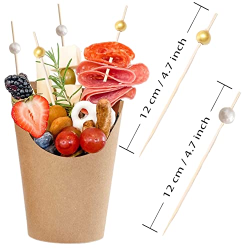 HXYCNNA [50 Cups + 200 Picks] Charcuterie Cups with Cocktail Picks, Disposable French Fries Cups, 14 oz French Fry Holder Kraft Paper Cups, French Fry Paper Snack Cups