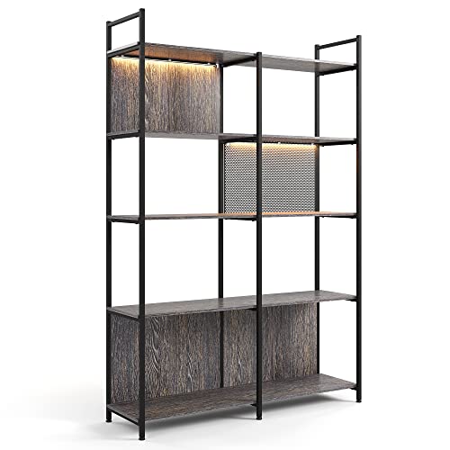 LINSY HOME 5 Tiers Bookshelf with LED Light Remote Control 69.5'' Tall Book Shelf Wide with 10 Storage Shelves, Free Standing Display Shelf with Wood Board & Metal Frame for Living Room, Home Office