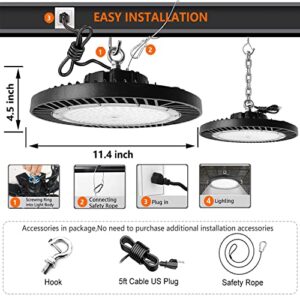 Superyofo 6 Pack 250W UFO LED High Bay Light,30000lm 6000K Daylight 1800W Equivalent with US Plug Cable LED Garage Lights Commercial Warehouse Area Light Workshop Garage Factory Lowbay Area Lighting