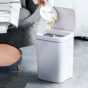 4 Gallon Automatic Trash Can, Touchless Bathroom Trash Cans with Lids, Waterproof Motion Sensor Trash Bin, Garbage Bin for Kitchen Bathroom Bedroom Living Room Office, Smart Waste Bin (White)