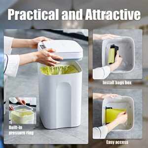 4 Gallon Automatic Trash Can, Touchless Bathroom Trash Cans with Lids, Waterproof Motion Sensor Trash Bin, Garbage Bin for Kitchen Bathroom Bedroom Living Room Office, Smart Waste Bin (White)