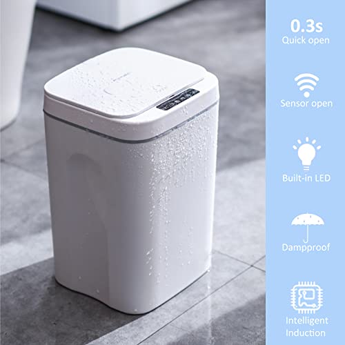 4 Gallon Automatic Trash Can, Touchless Bathroom Trash Cans with Lids, Waterproof Motion Sensor Trash Bin, Garbage Bin for Kitchen Bathroom Bedroom Living Room Office, Smart Waste Bin (White)