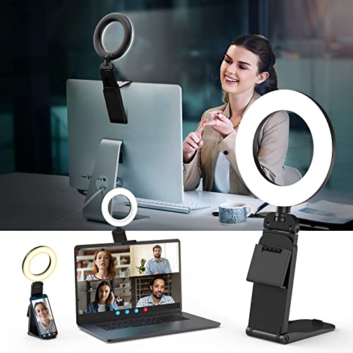 Ring Light for Computer Laptop,Video Conference Lighting kit for Zoom Meetings,5" Small Led Selfie Light Portable Ring Light with Stand,Cell Phone Holder Desktop Ring Light for Skype Call Black