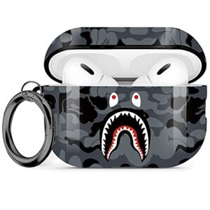 Fashion Pattern AirPods Pro 2nd Generation Case 2022,for Men Women Shark Tooth Camo Softshell Full Body Shockproof Protective Cover for New AirPod Pro 2 with Keychain/Hand Strap (Black Shark)