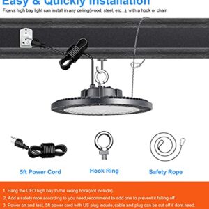 150W UFO LED High Bay Light, 21,000lm (Eqv.600W MH/HPS), 100-277V, 5000K Daylight LED High Bay Lights Fixture 5' Cable with US Plug for Workshop, Warehouse, Barn, Garage - Pack of 1