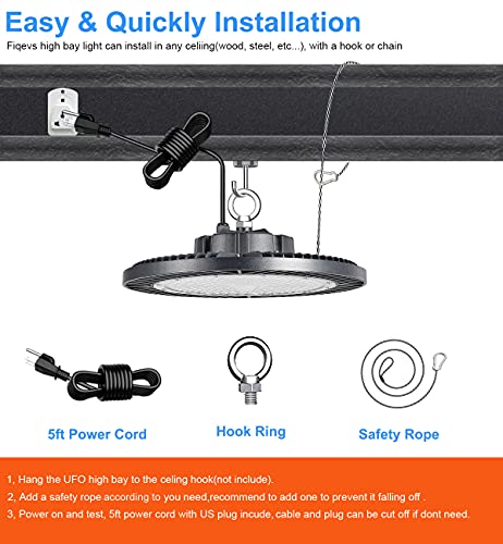 150W UFO LED High Bay Light, 21,000lm (Eqv.600W MH/HPS), 100-277V, 5000K Daylight LED High Bay Lights Fixture 5' Cable with US Plug for Workshop, Warehouse, Barn, Garage - Pack of 1