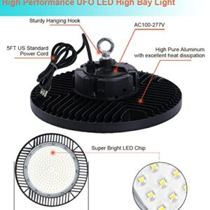 150W UFO LED High Bay Light, 21,000lm (Eqv.600W MH/HPS), 100-277V, 5000K Daylight LED High Bay Lights Fixture 5' Cable with US Plug for Workshop, Warehouse, Barn, Garage - Pack of 1