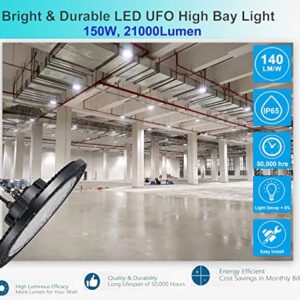 150W UFO LED High Bay Light, 21,000lm (Eqv.600W MH/HPS), 100-277V, 5000K Daylight LED High Bay Lights Fixture 5' Cable with US Plug for Workshop, Warehouse, Barn, Garage - Pack of 1