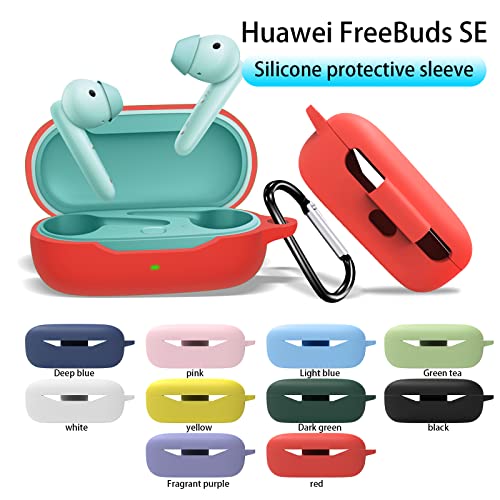 BRAIYV 2 Pack Soft Silicone Protective Case Cover Compatible with Huawei Freebuds SE Earbuds, Protective Skin Sleeve with Carabiner,Blue