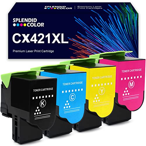 SPLENDIDCOLOR Remanufactured 4-Color 78C10K0 78C10Y0 78C10M0 78C10C0 CX421 Toner Cartridge Replacement for Lexmark CX421 CS421 Toner for CS421 CS421DN CS521 CS521DN Printer.