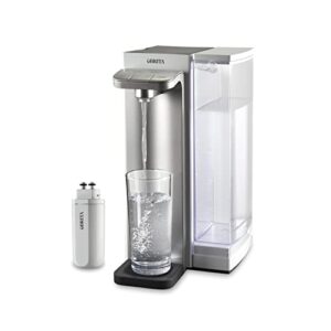 brita hub instant powerful countertop water filter system, 12 cup water reservoir, includes 6 month carbon block filter, white, 87340