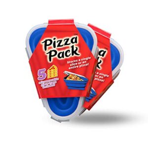 pizza pack the perfect reusable pizza storage container with 5 microwavable serving trays - bpa-free adjustable pizza slice container to organize & save space, blue 2pk