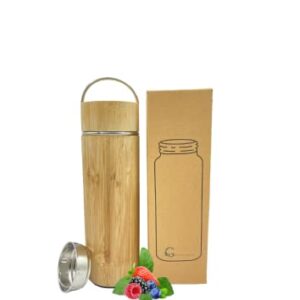 Greenlively Organic Bamboo Stainless Steel Bottle Detachable Tea Filter Eco Friendly-Vegan-Organic-Leak Proof-Non Slip Lid- Travel Thermos-Insulated Thermos-BPA Free And Phalate Free- (16.2)