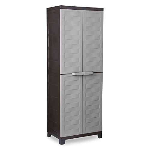 Ram Quality Products Premium Adjustable 4 Shelf Tool Storage Organizing Utility Cabinet with Lockable Double Doors, Gray