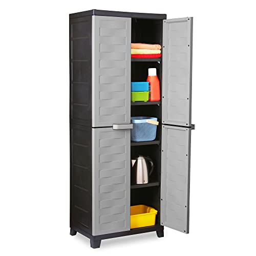 Ram Quality Products Premium Adjustable 4 Shelf Tool Storage Organizing Utility Cabinet with Lockable Double Doors, Gray