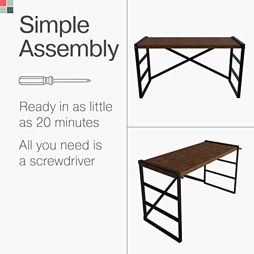 Stead Industrial Computer Desk 2023 Collection - 55” Wooden Desk - Great for Offices, Living Rooms, and Bedrooms - Modern Home Decor - Office Furniture (Walnut)