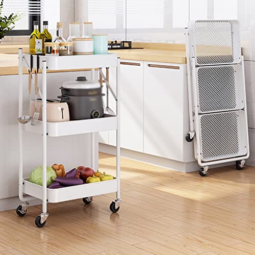 YXBDN Metal 3 Tier Folding Trolley Wheeled Kitchen Storage Shelf Trolley (Color : B, Size : 78cm*45cm)