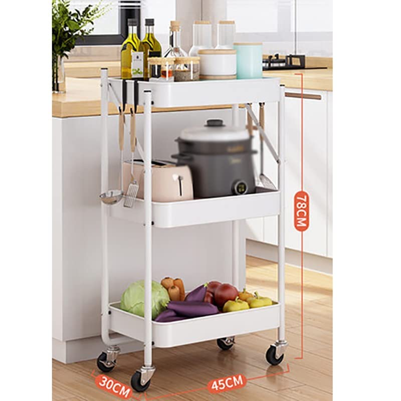 YXBDN Metal 3 Tier Folding Trolley Wheeled Kitchen Storage Shelf Trolley (Color : B, Size : 78cm*45cm)