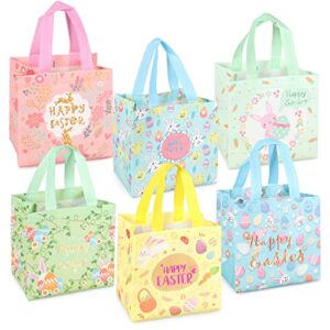 6pcs happy easter egg hunt bags bunny carrot chick metallic printing gift with handles, treat bags, multifunctional non-woven for gifts wrapping, party supplies , 8.3×7.9×5.9inch