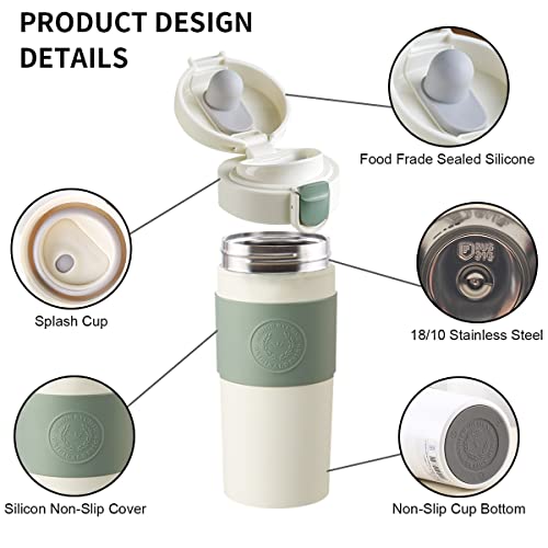 Coffee Mug, Stainless Steel Vacuum-Insulated Travel Mug, Double Wall Leak-Proof Thermos Vacuum Tumbler - 12oz 370ml Coffee Cup (White)