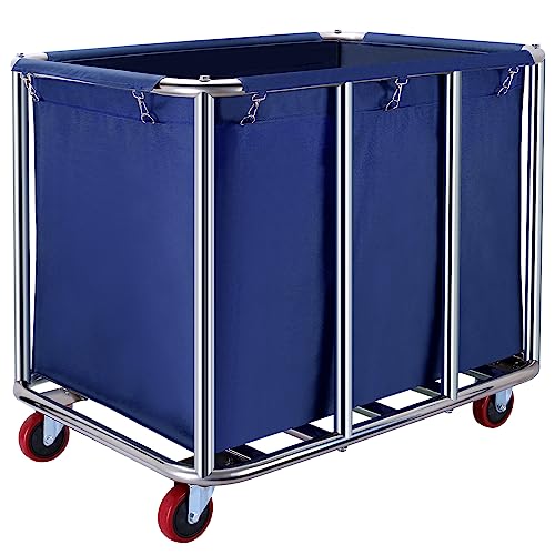 Commercial laundry cart with wheels,400L large laundry basket with wheels,laundry hamper on wheels heavy duty with Steel Frame and Waterproof Oxford Cloth, 330Lbs Load (Blue)