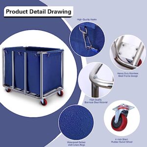 Commercial laundry cart with wheels,400L large laundry basket with wheels,laundry hamper on wheels heavy duty with Steel Frame and Waterproof Oxford Cloth, 330Lbs Load (Blue)