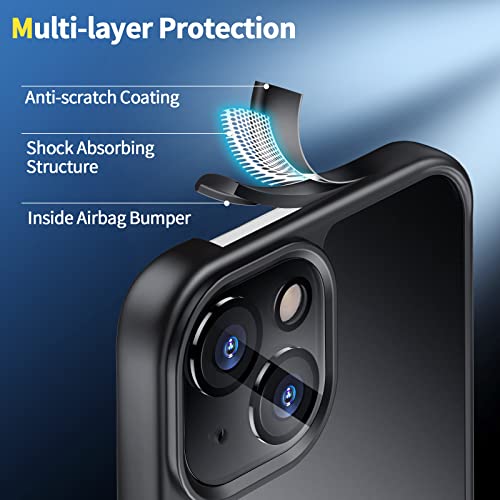 IKOOKEG [6 in 1 Design for iPhone 14 case with 2Pack [Screen Protector Tempered Glass + Camera Lens Protector ][Military Grade Protection] Matte Back Soft Bumper case for iPhone 14 6.1 inch Black