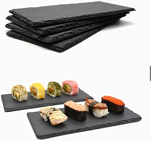 Luxury Slate Plates 2pc Natural Stone Rock Black Cutting Board Cheese Board, Charcuterie Boards for Cheese, Sushi mat, Pastry, bread, Snack board and Meat Set (15.7inx5in)