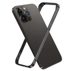 vitodo for iphone 14 pro bumper case metal, aluminum alloy+tpu bumper frame slim fit no back design excellent heat dissipation wireless charging compatible 4 corner raised shockproof (metal-black)