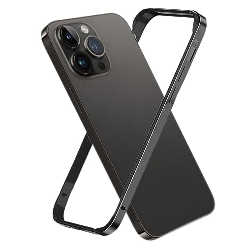 Vitodo for iPhone 14 Pro Bumper Case Metal, Aluminum Alloy+TPU Bumper Frame Slim Fit No Back Design Excellent Heat Dissipation Wireless Charging Compatible 4 Corner Raised Shockproof (Metal-Black)